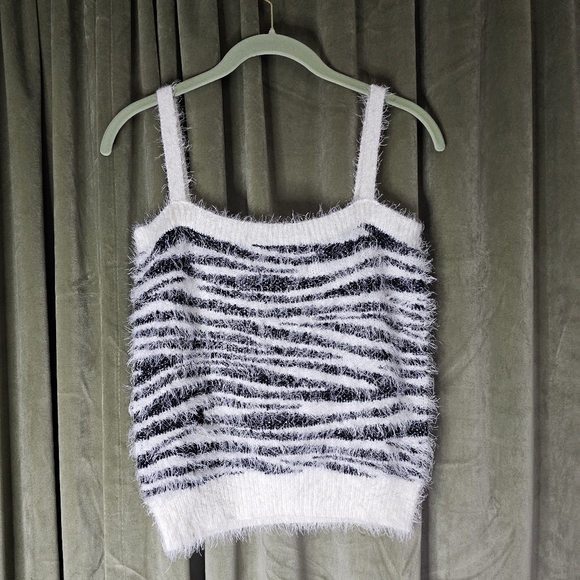 Tops | Y2k Fuzzy Zebra Print Tank | Poshmark